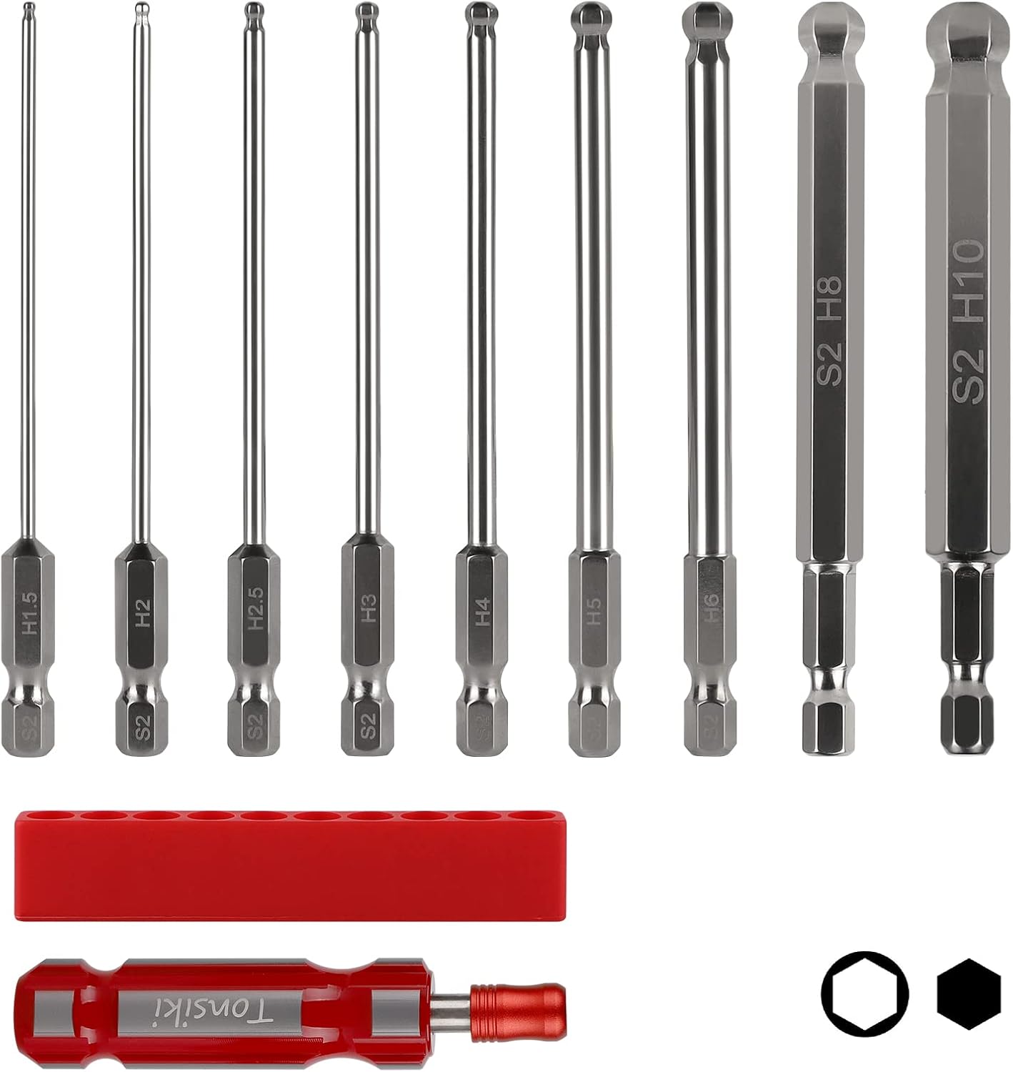 CPROSP 9x Ball End Hex Bits & Screwdriver Handle, 1/4'' Hex Shank Ball ...
