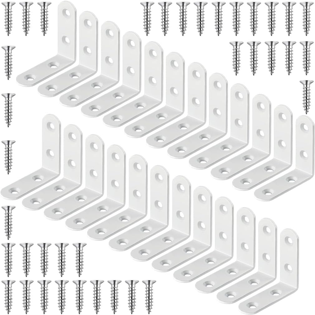 Amazon.com: 24 Pack White L Bracket 1.57 Inch Stainless Steel Corner ...