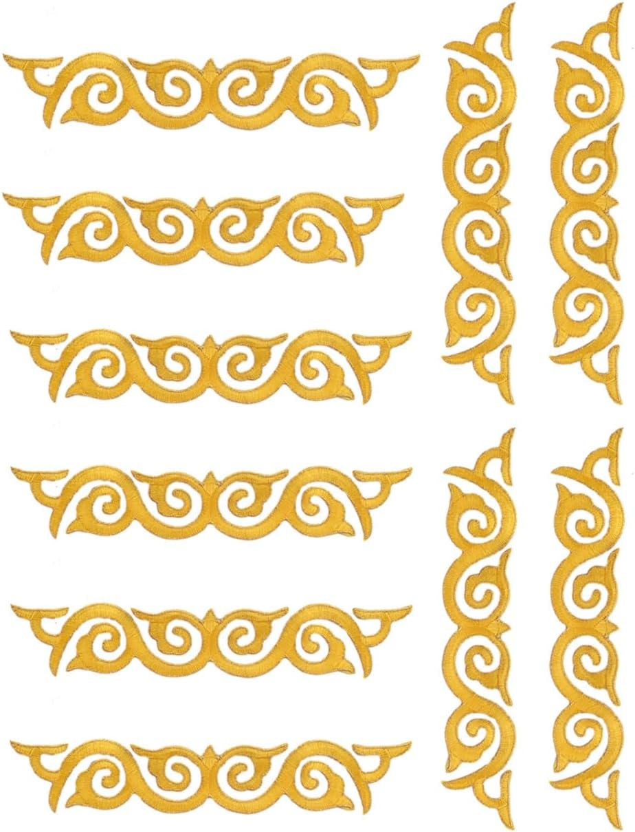 10 Pieces Swirl Embroidered Applique with Gold Trimming Scroll Iron on ...