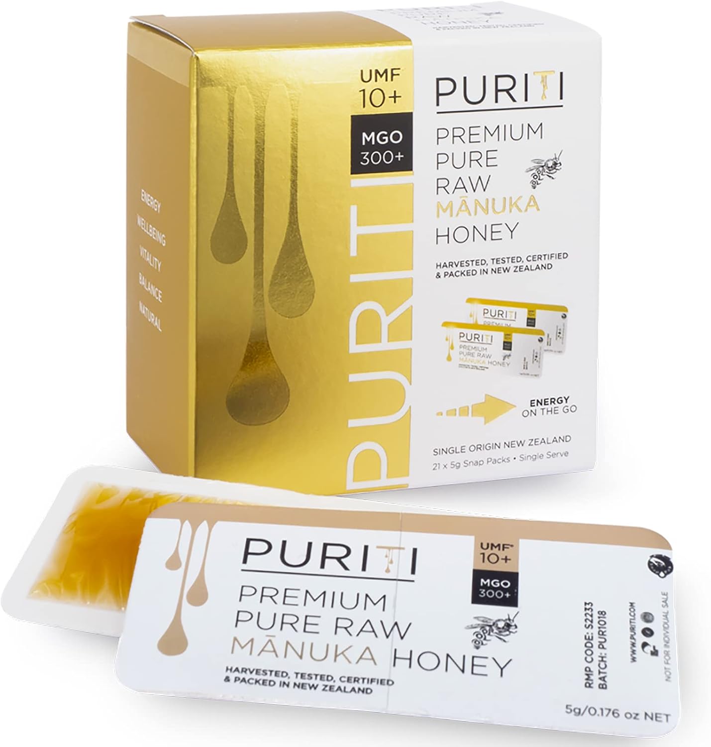 PURITI Genuine Raw Manuka Honey Snaps On The Go - UMF 10+ (MGO300+) 21 ...