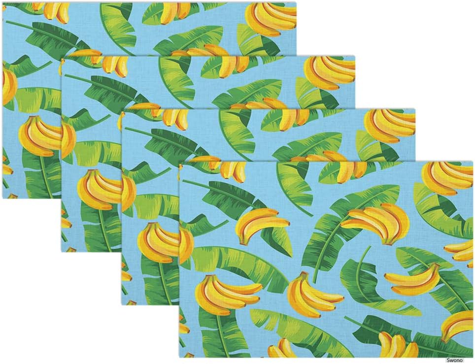 Swono Banana Placemat Set of 4,Pattern with Banana Leaves and Bananas ...