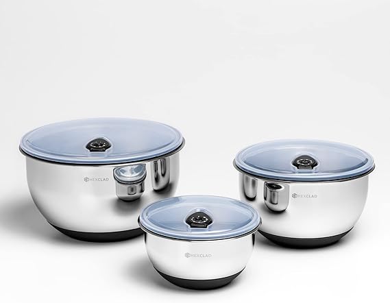 HexClad Set of Three Stainless Steel Mixing and Storage Bowls with Air ...