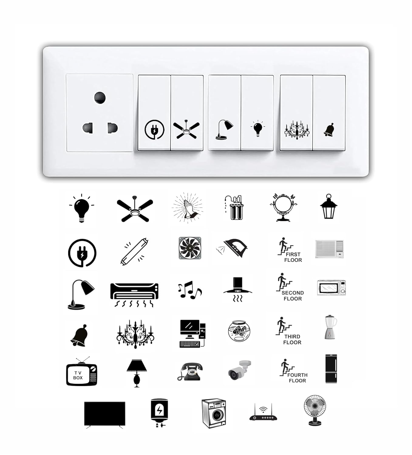 Feora9X FEORA Transparent Black & White Switch Self Adhesive Stickers ...