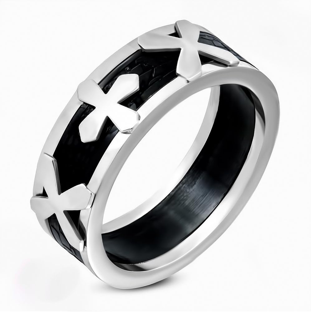 Amazon.com: Stainless Steel 2 Color Pattee Cross Band Ring: Clothing ...