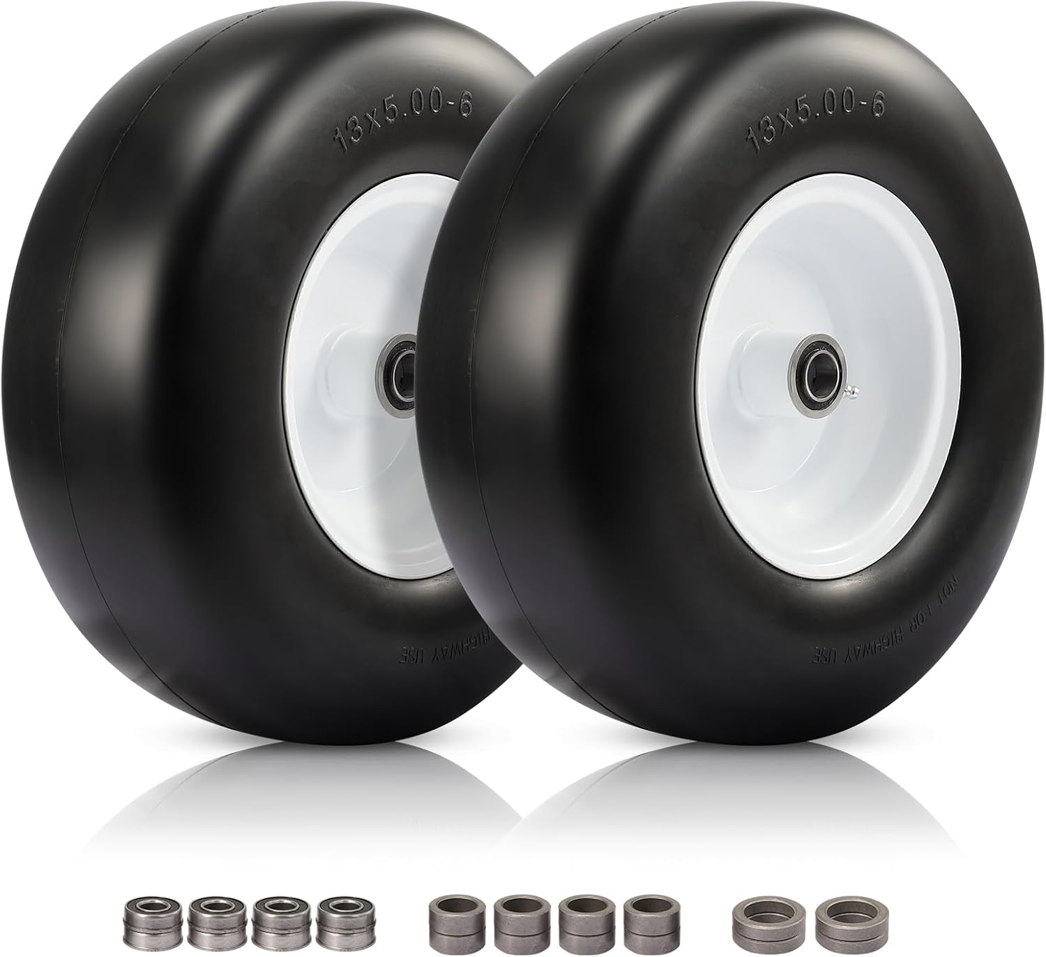 Amazon.com: 2 Pcs 13x5.00-6 Flat Free Tire and Wheel with 1/2" 3/4" 5/8" Precision Bearings with ...