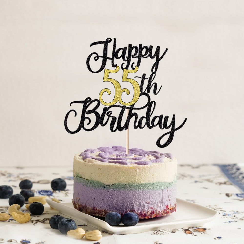 Snapklik.com : Black Gold Glitter Happy 55th Birthday Cake Topper,55th ...