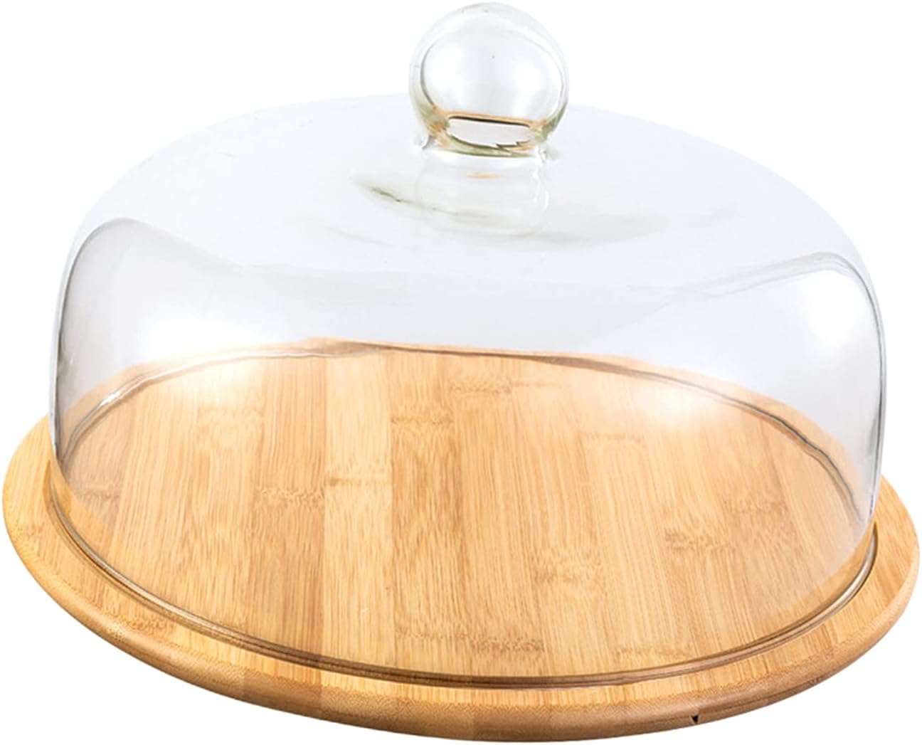 Happyyami Wooden Cake Stand With Dome Wooden Tray With Glass Cover ...