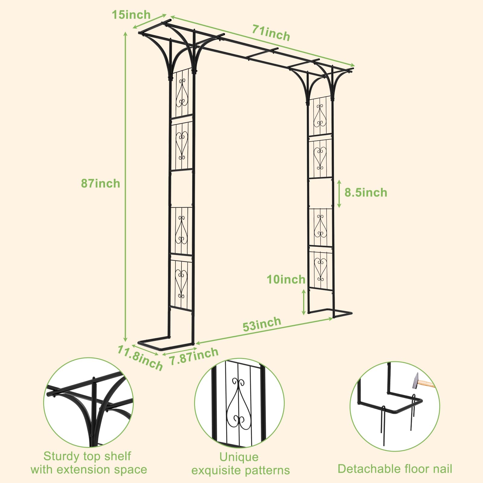 Outdoor Garden Archway OUSHENG 8ft Tall Metal Garden Arch – Cathedral ...
