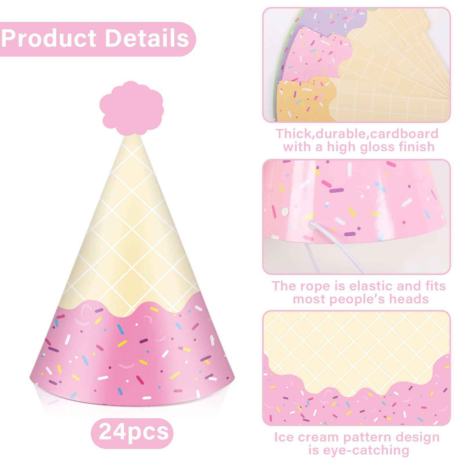 Snapklik.com : 24PCS Ice Cream Party Hats For Happy Birthday Party ...
