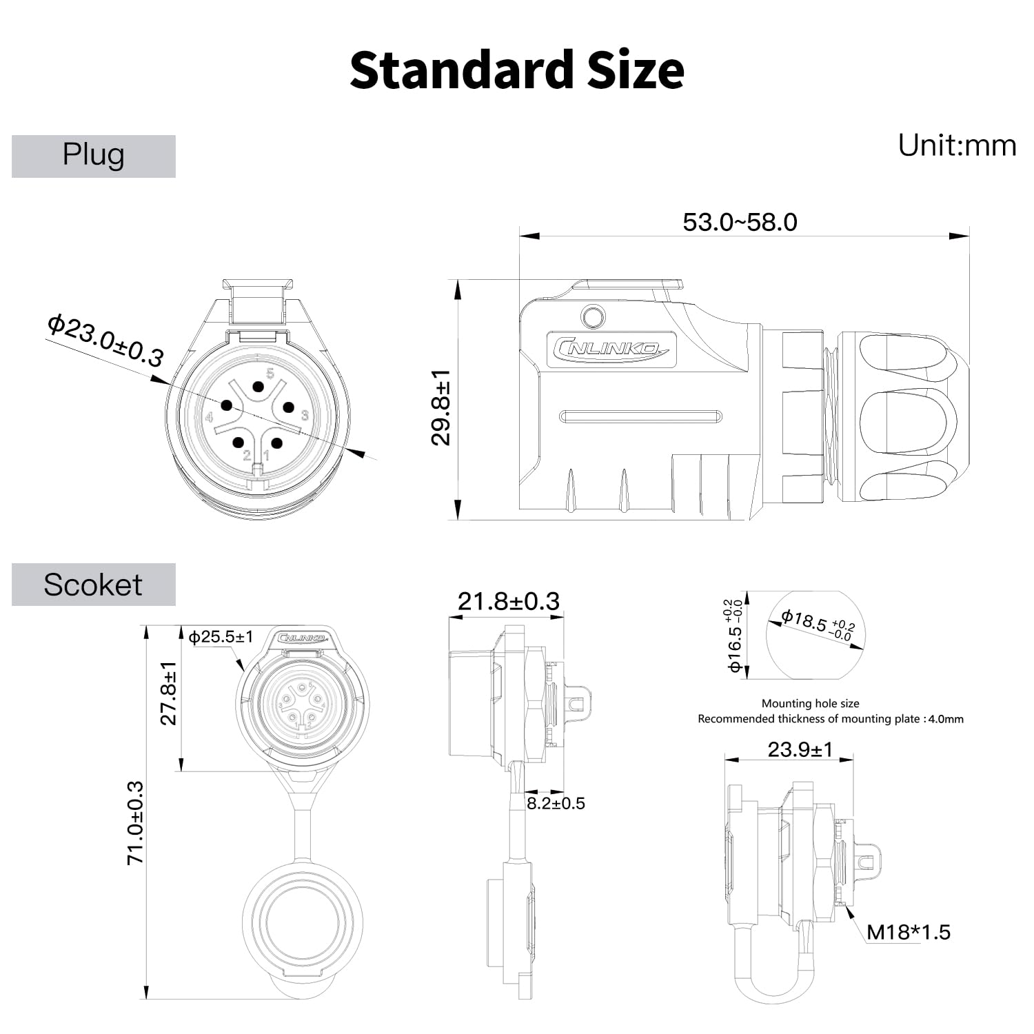 Snapklik.com : CNLINKO LP-16 5 Pin Circular Aviation Connector Kit Male ...