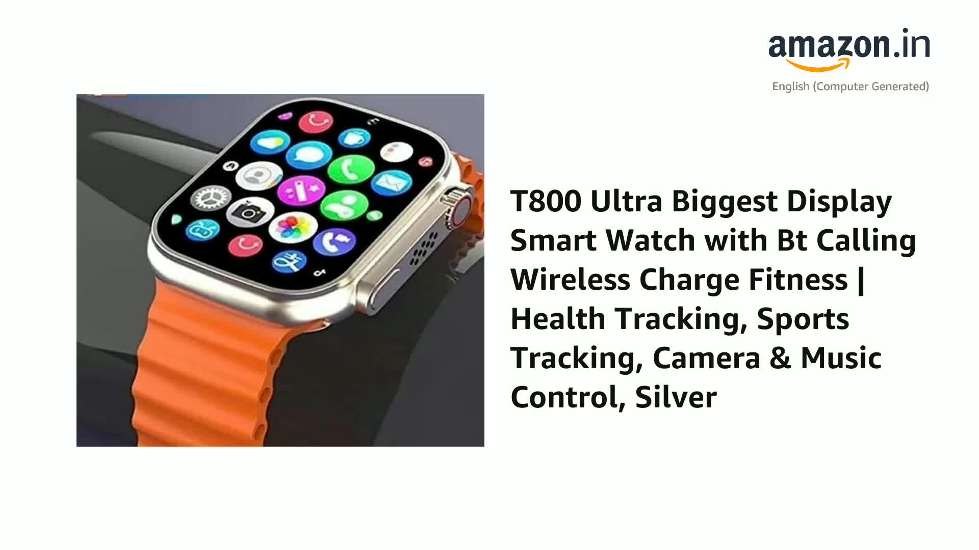 Watch T800 Ultra Biggest Display Smart Watch with Bt Calling Wireless ...