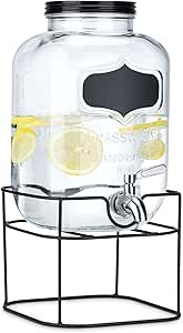 Navaris Drink Dispenser with Black Metal Stand - 5L (1.3 Gallon) Glass ...