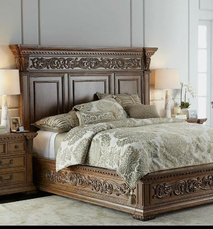 MUSKAN ARTS Solid Teak Wooden Handcarved King Size Bed with Storage Box ...