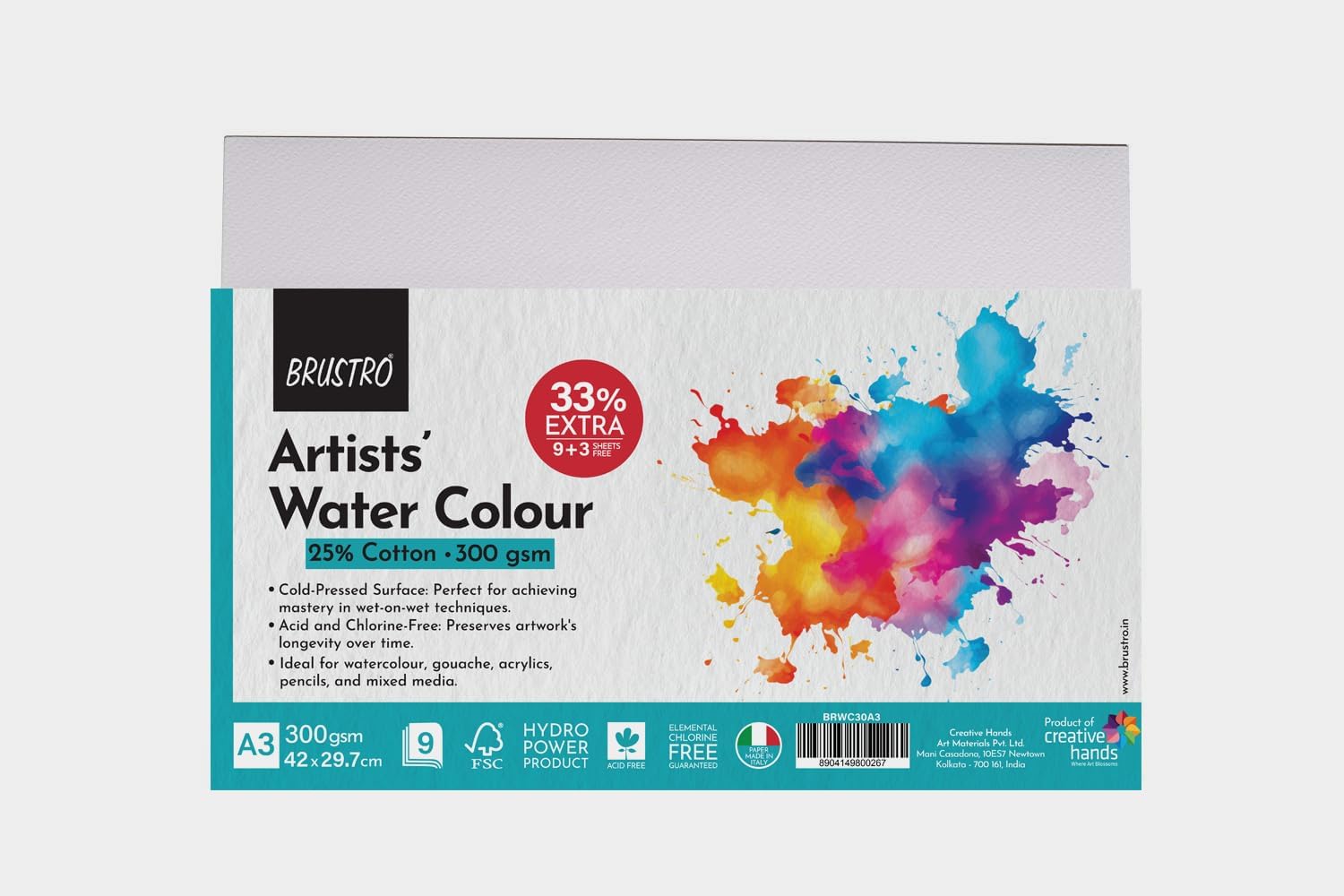 BRUSTRO Artists Watercolour Paper | 300 GSM, A3, 25% Cotton, Cold ...