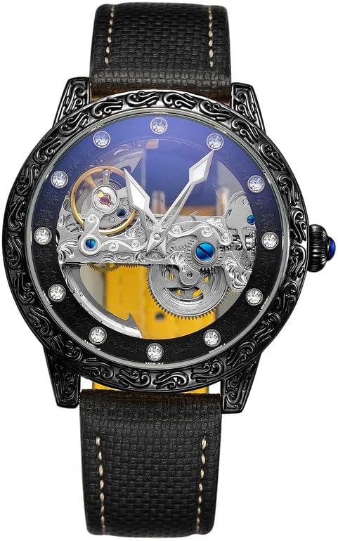 Buy DIOLLO Leather Analog Mechanical Movement Luxury Automatic Men'S ...