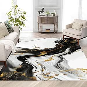 Amazon.com: Luxury Black White Gold Marble Swirl Modern Abstract Rug ...