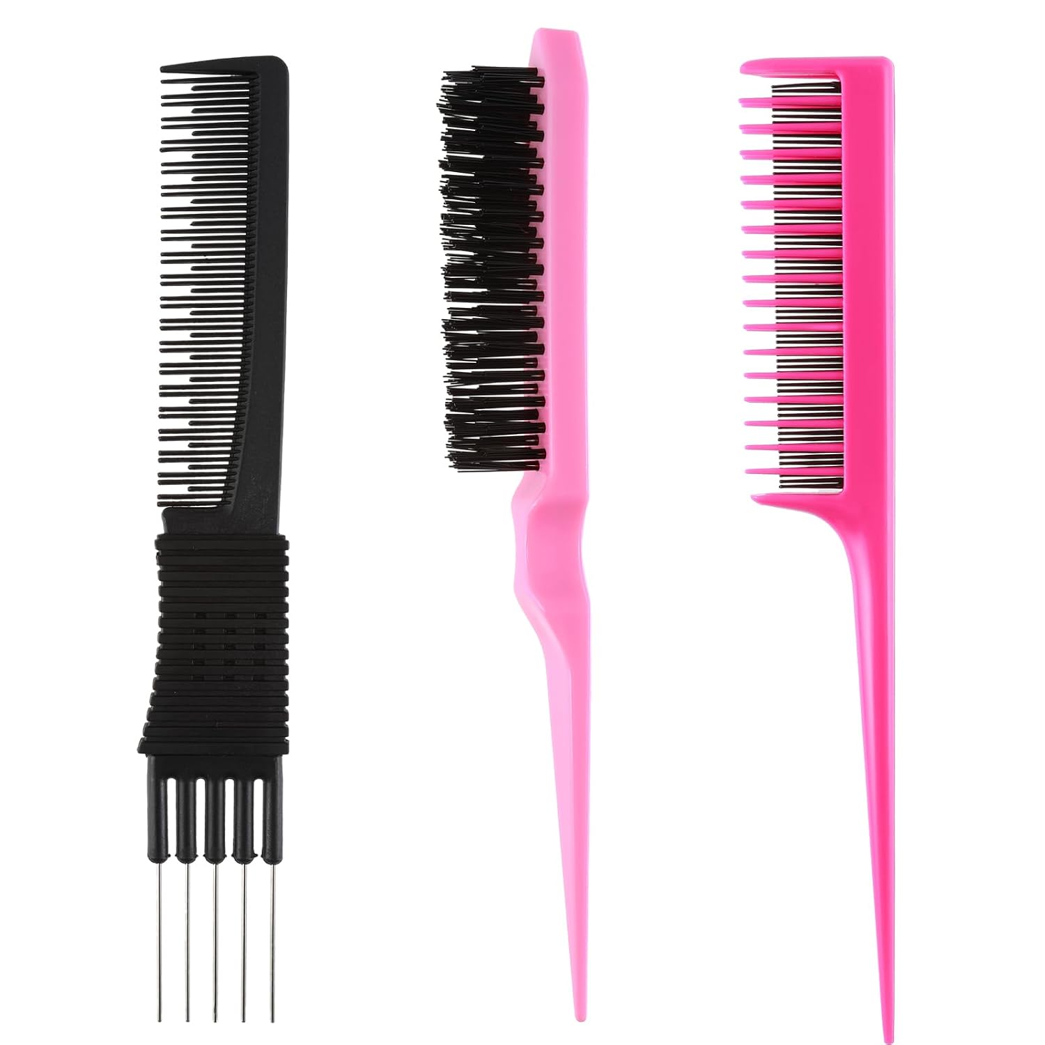 Amazon.com : 3 Pack Pick Teasing Combs Hair Brush Set, Black Carbon ...