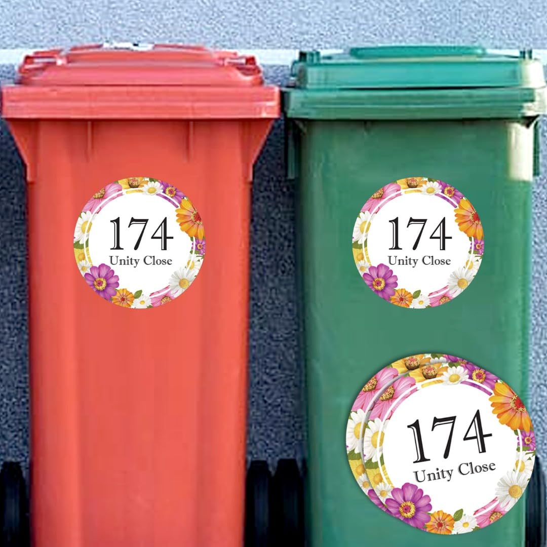 Custom Wheelie Bin Stickers Street Name & Number Waterproof Vinyl Decal ...