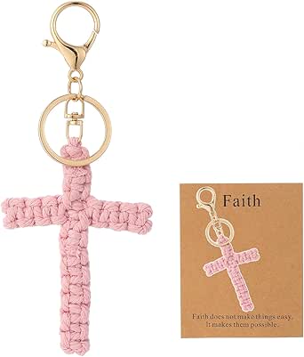 Jamortty Faith Cross Keychain Macrame Cross Keychain Jesus Key Chain ...