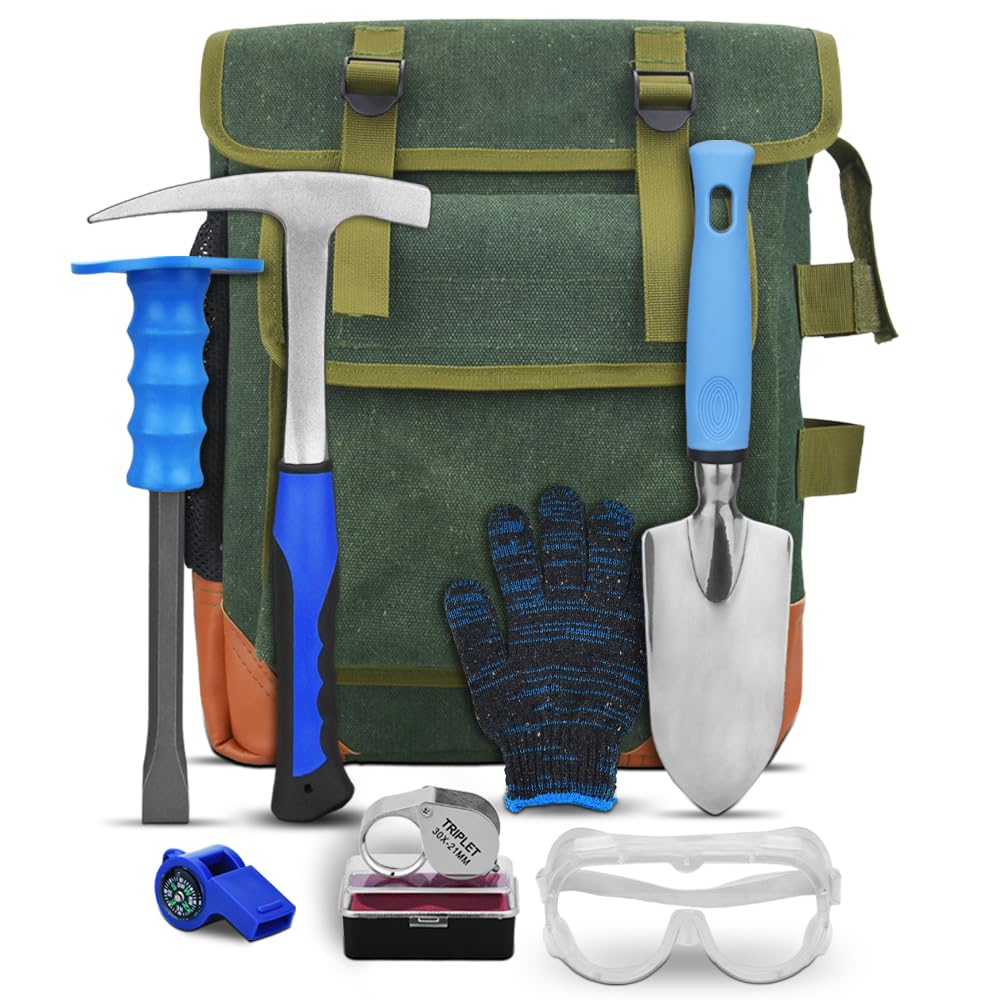 8-Piece Set - Geological Rock Pick Hammer Kit, Backpack Portable Chisel ...