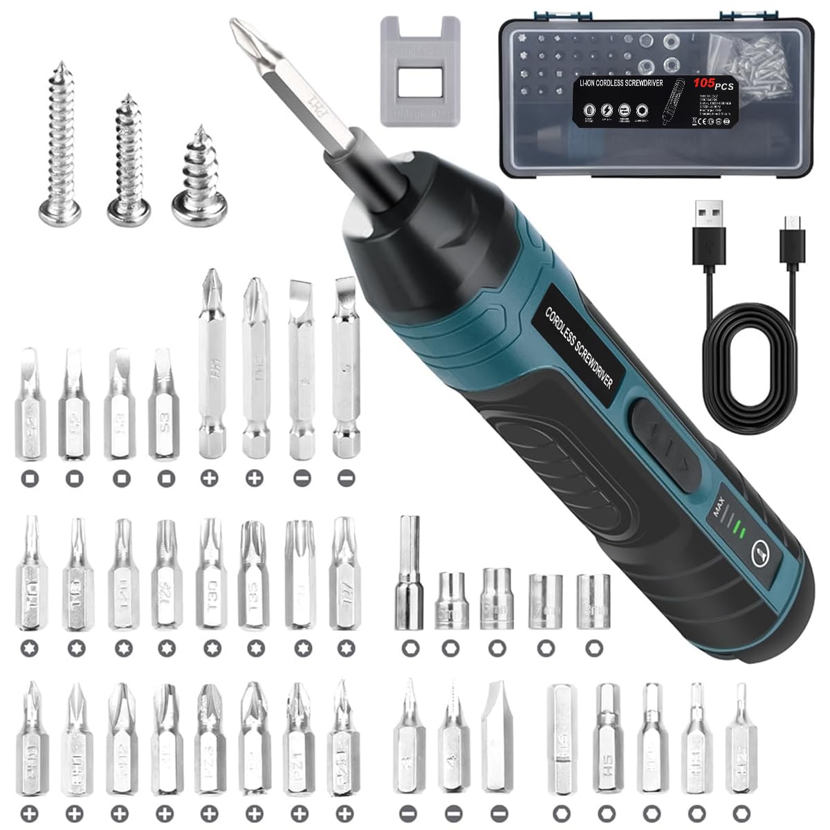 Serplex® Electric Screwdriver with LED Cordless Screwdriver with 4 ...