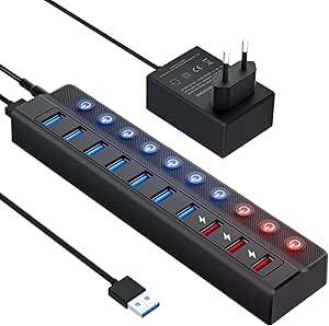 Likorlove USB Hub 3.0 Aktiv mit Netzteil 36W, 10-in-1 USB Hub mit Schalter – Adapter für PS5, PC ...
