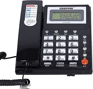 Geepas Desktop Corded Telephone - Business Landline, DTMF/FSK Dual System - Big Button Mute ...