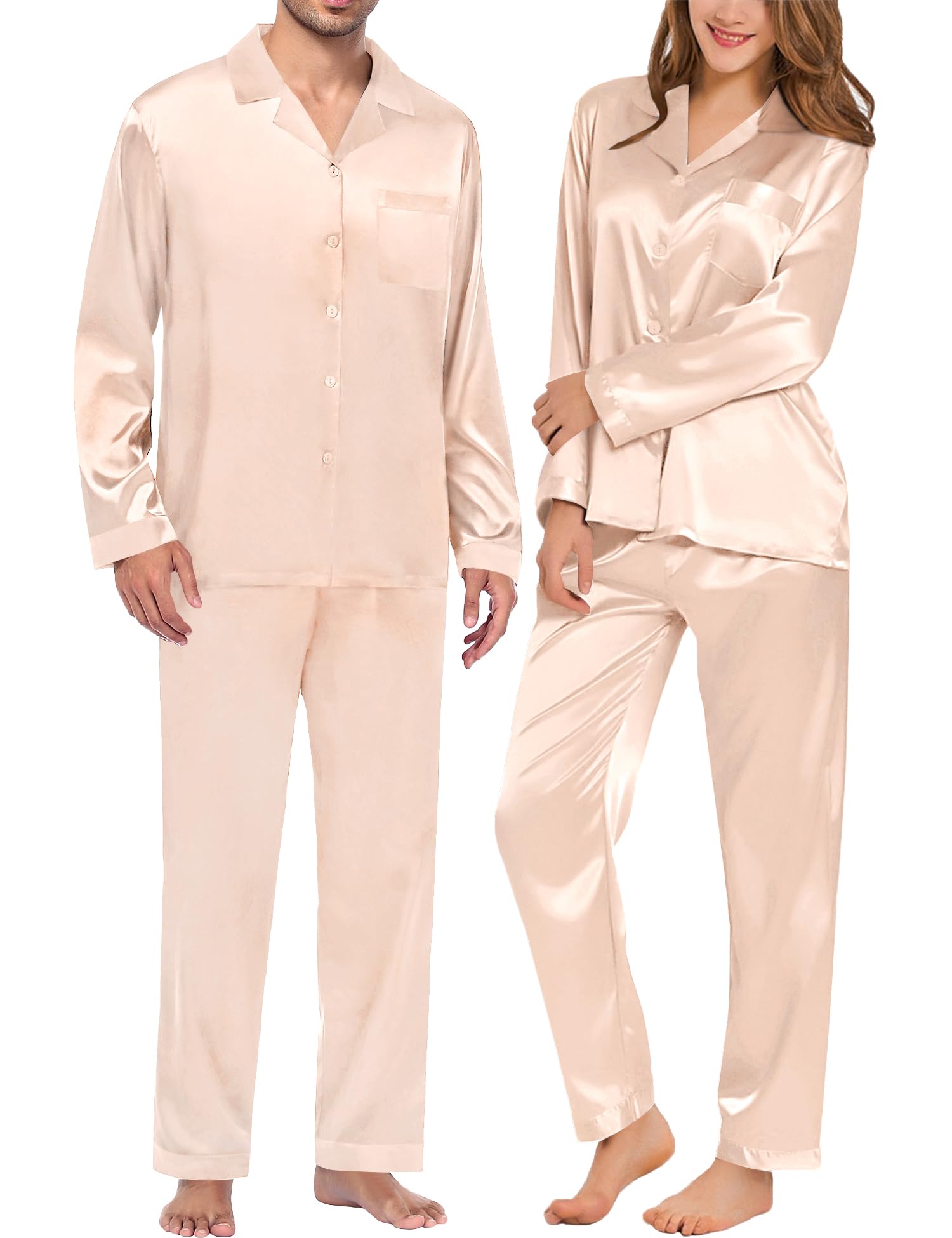 SWOMOG Couples Pajamas Womens &Mens Matching Pajamas Set Silk Satin Pj ...