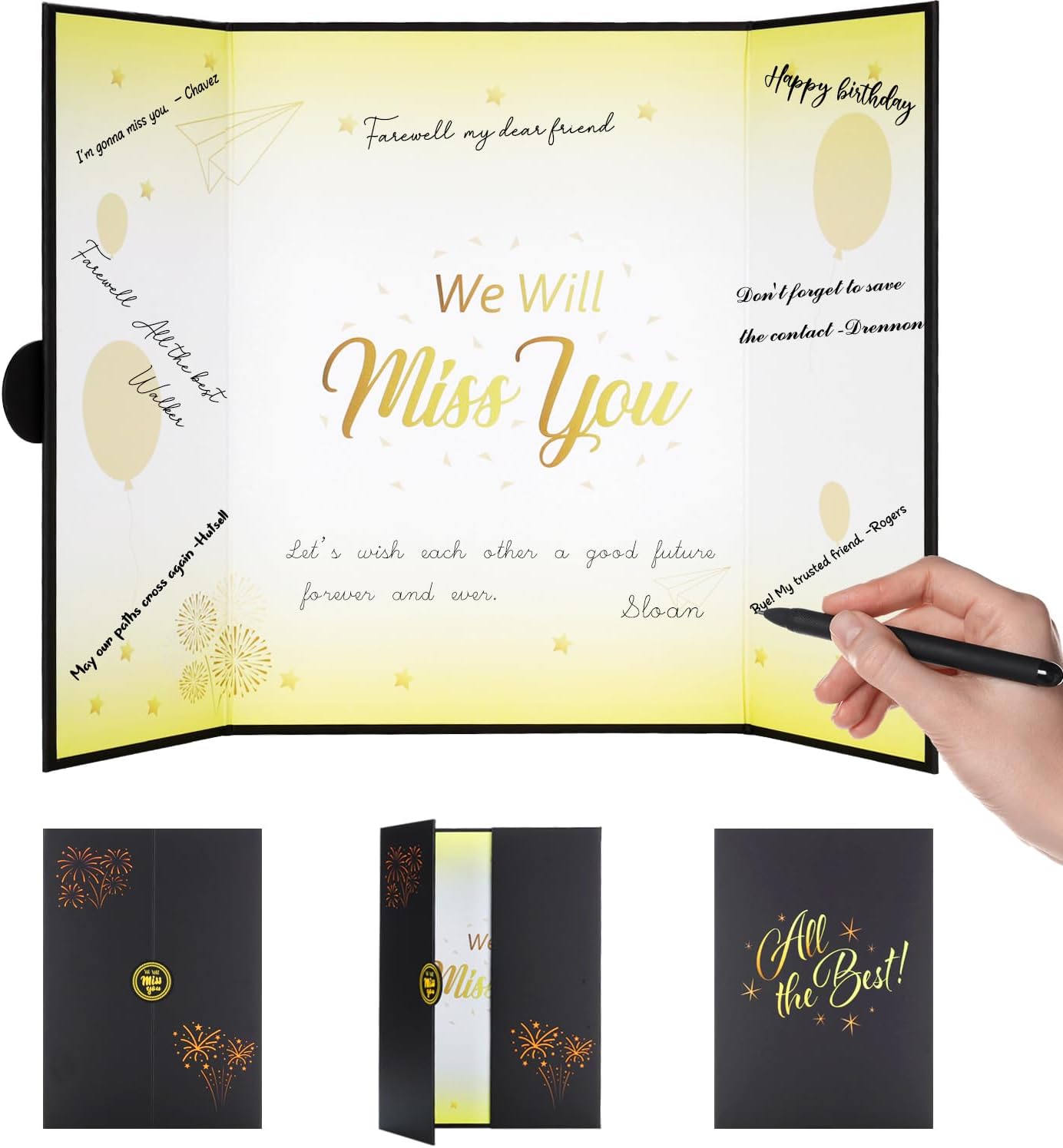 Amazon.com: HXCHYI PACK Black Gold Farewell Guest Book Alternative ...