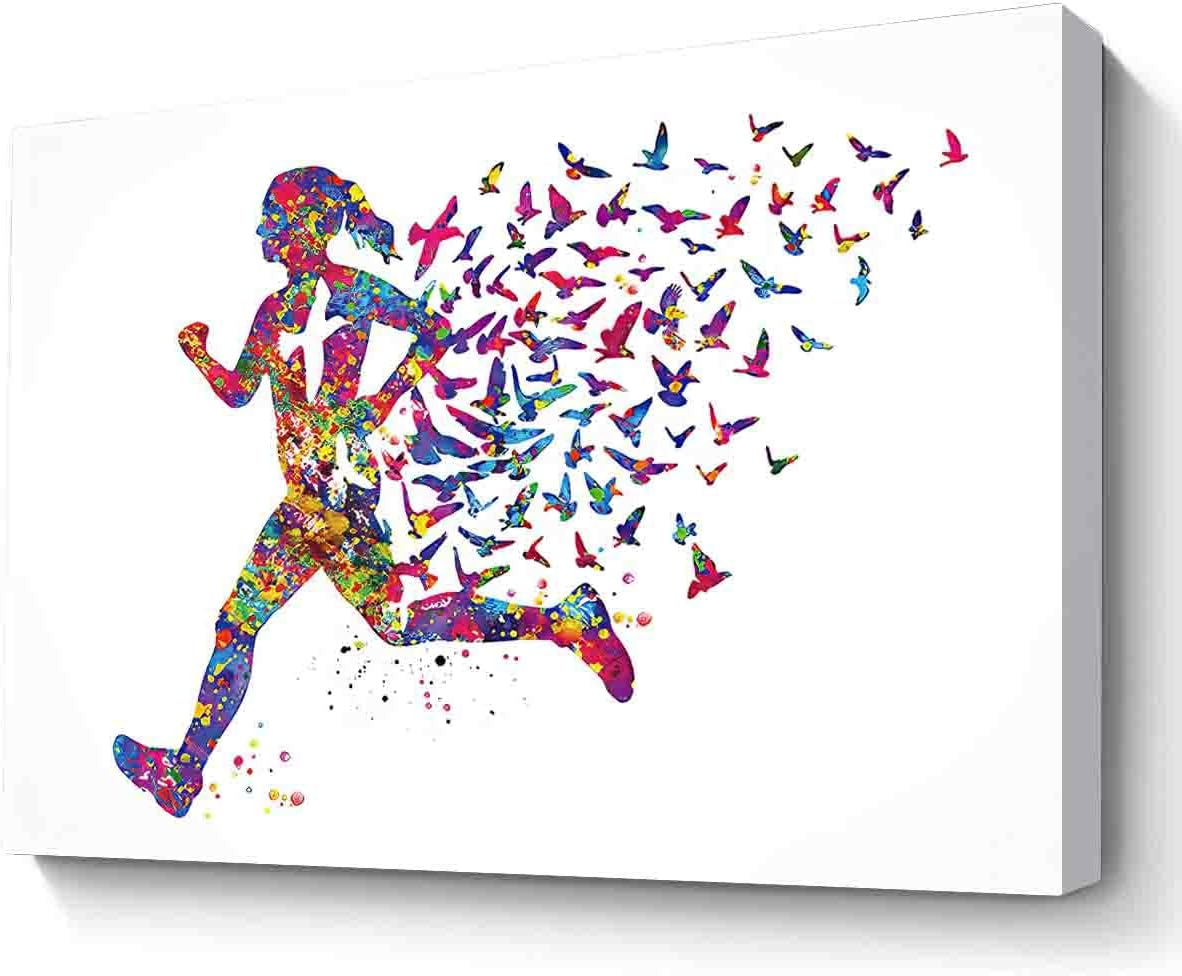 Amazon.com: MBARE Watercolor Wall Art Canvas,Runner Woman With Birds ...
