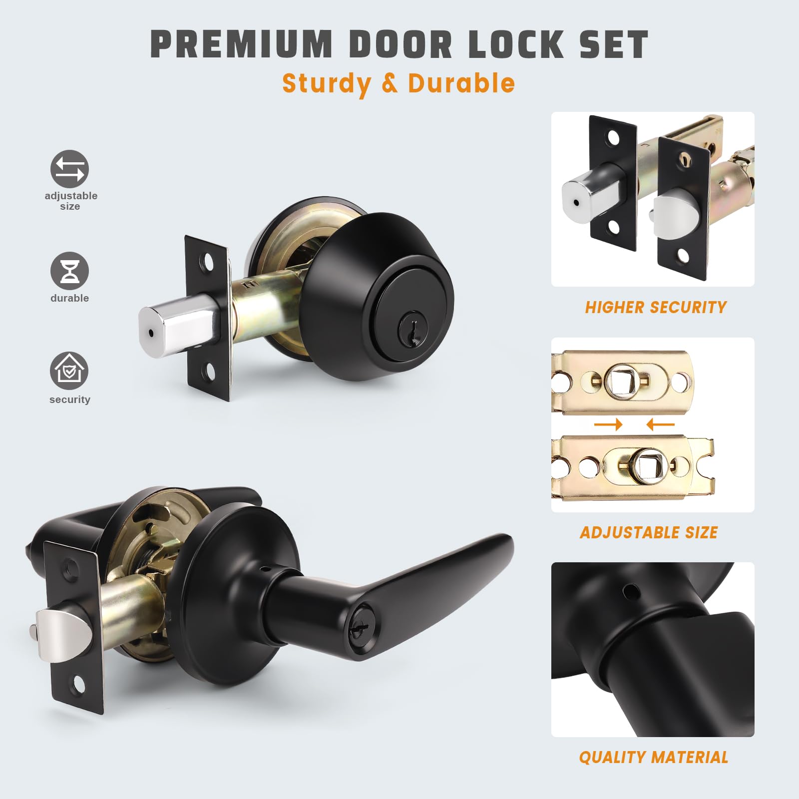 KNOBWELL 5 Pack Black Exterior Door Lock Set with Double Cylinder ...