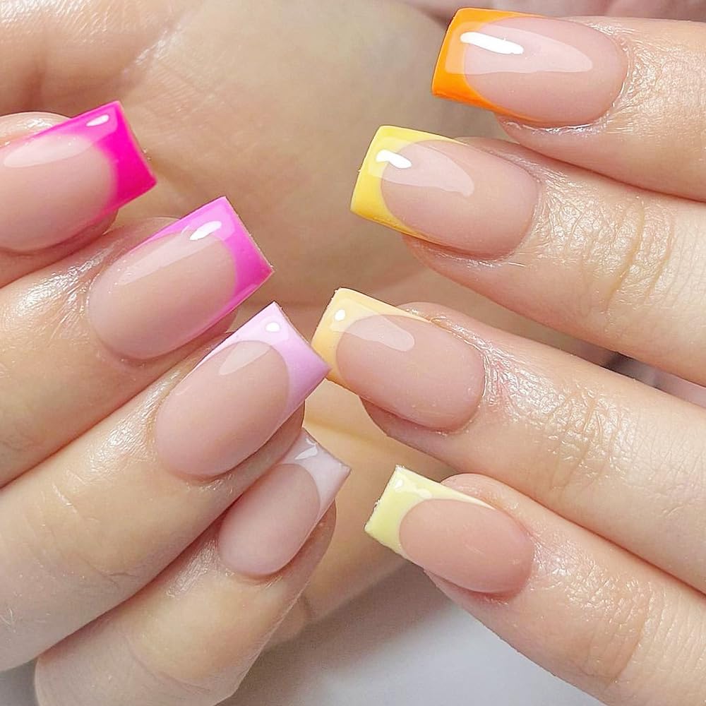 Amazon.com: 24-piece press-on false nails set, Square glossy French ...