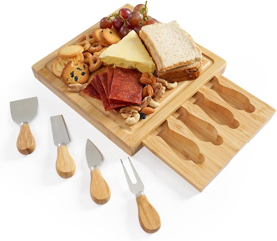 Amazon.com | Charcuterie Board Set with Slide-Out Drawer - Small Bamboo ...