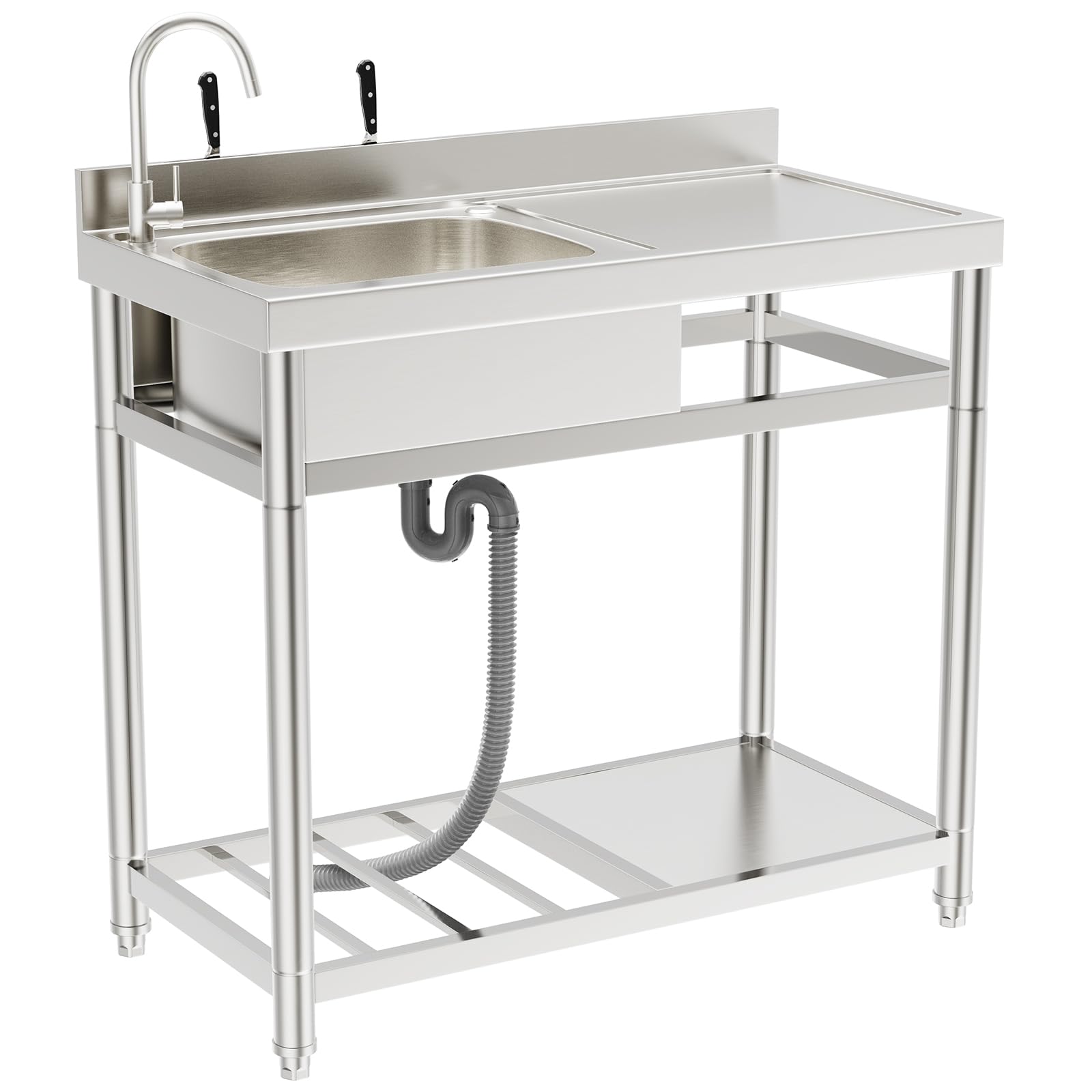MODCART 39 inch Stainless Steel Utility Sink, Commercial Kitchen Single ...