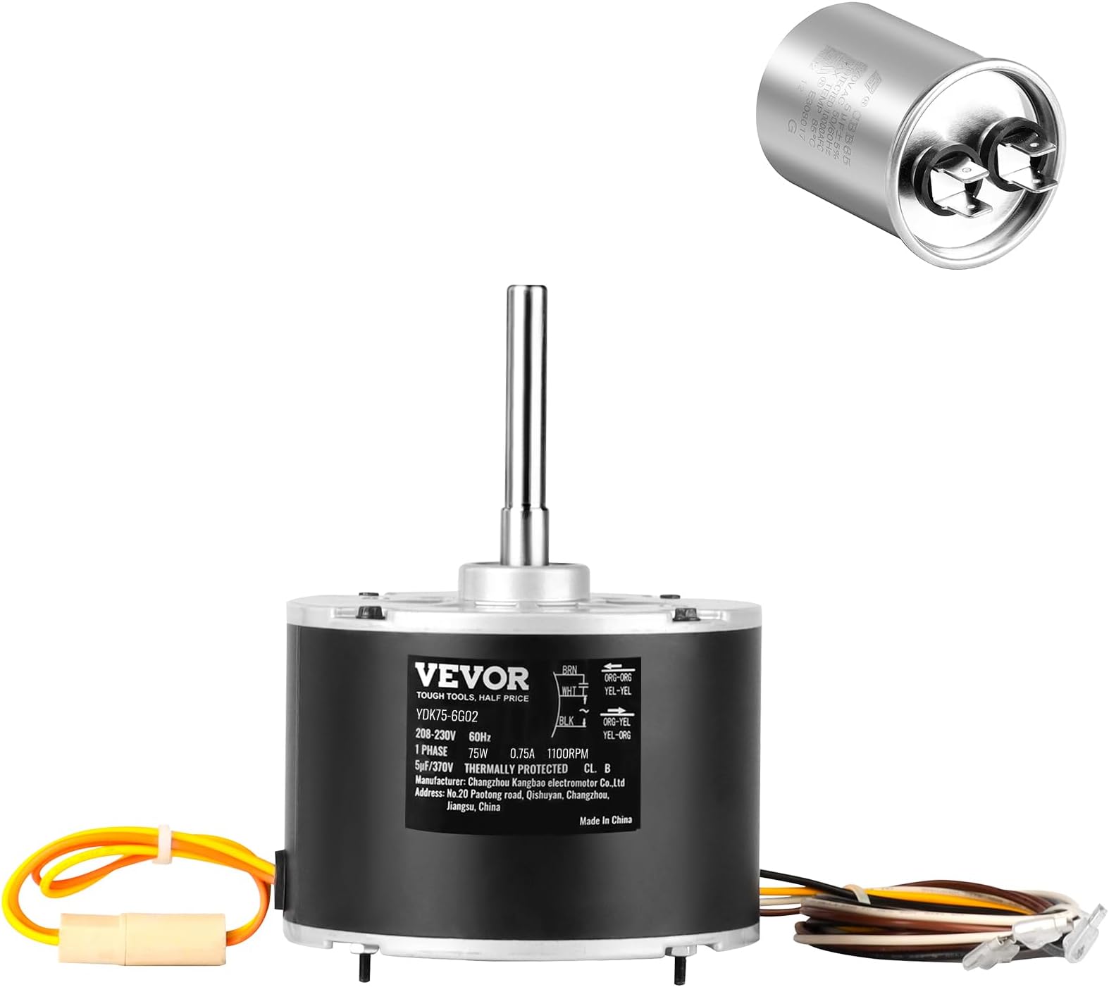 VEVOR OEM Upgraded Condenser Fan Motor, 1/10HP 1100RPM, Replacement for ...