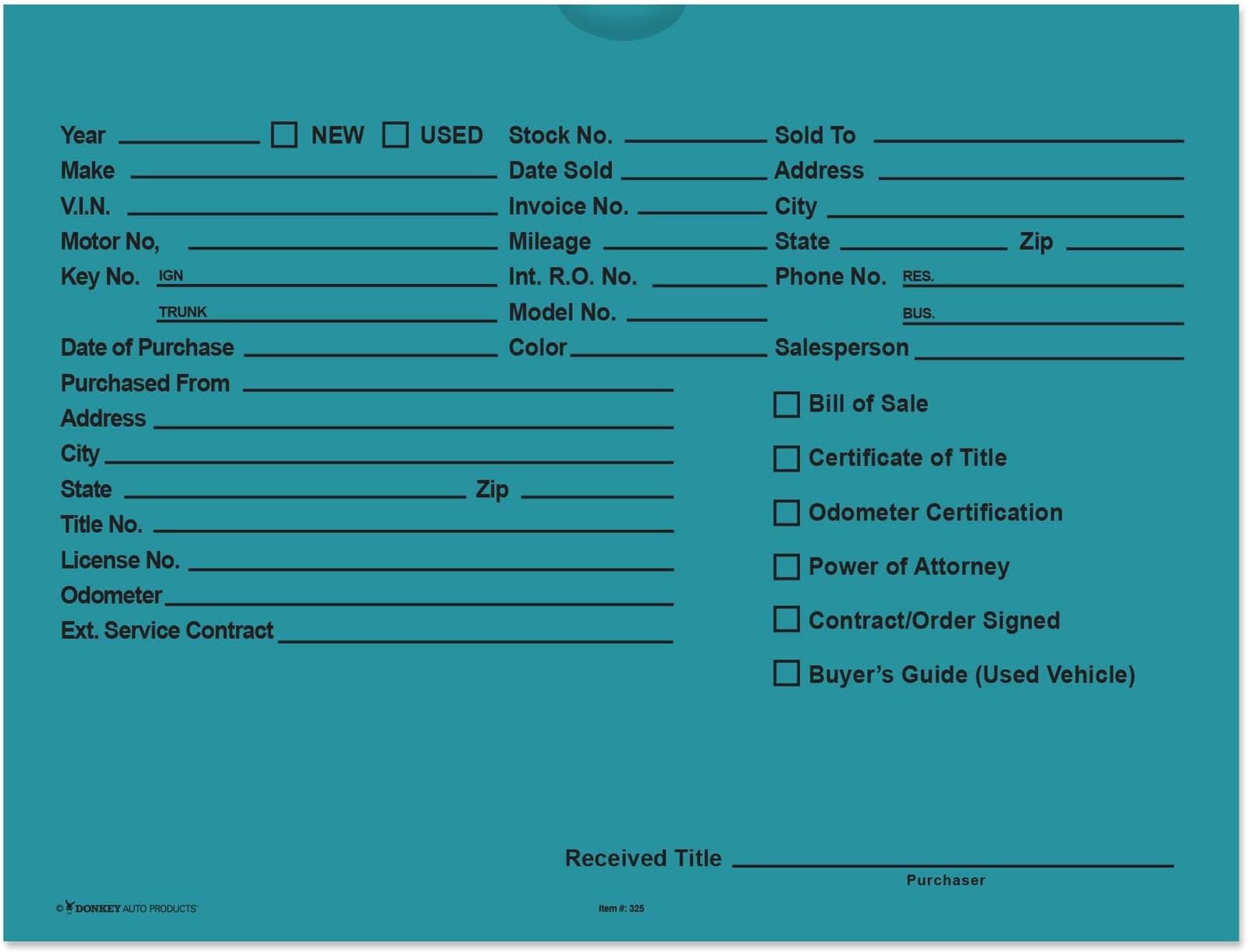 Amazon.com : Printed Vehicle Deal Envelopes 9x12 Deal Jackets (100 ...