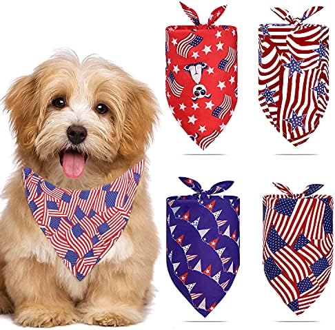 4Pcs Dog Bandanas Bibs Scarfs for 4th of July Independence Day American ...