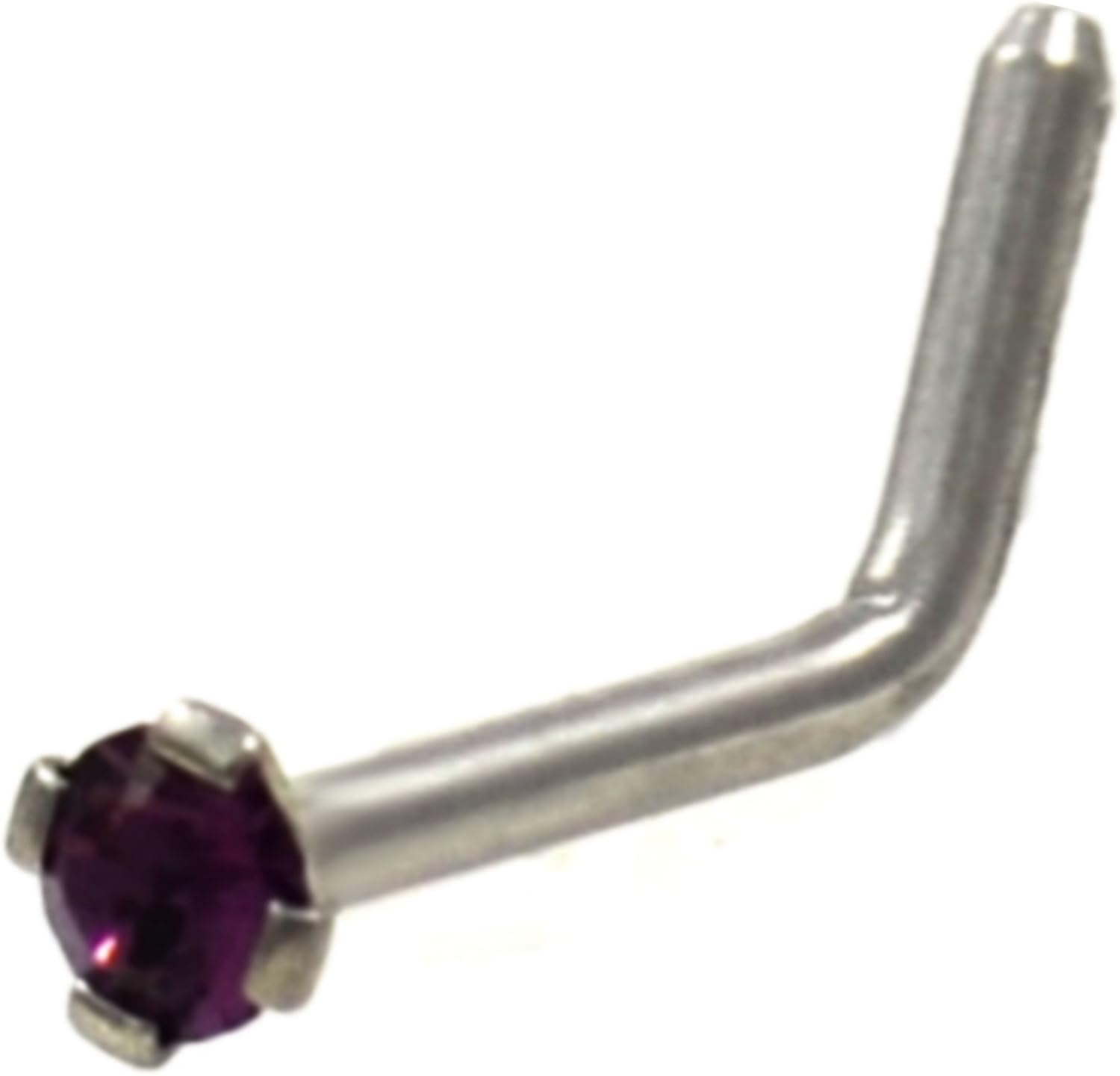 Amazon.com: Purple CZ Gem w/Four Prong Setting L Shaped Nose Ring ...