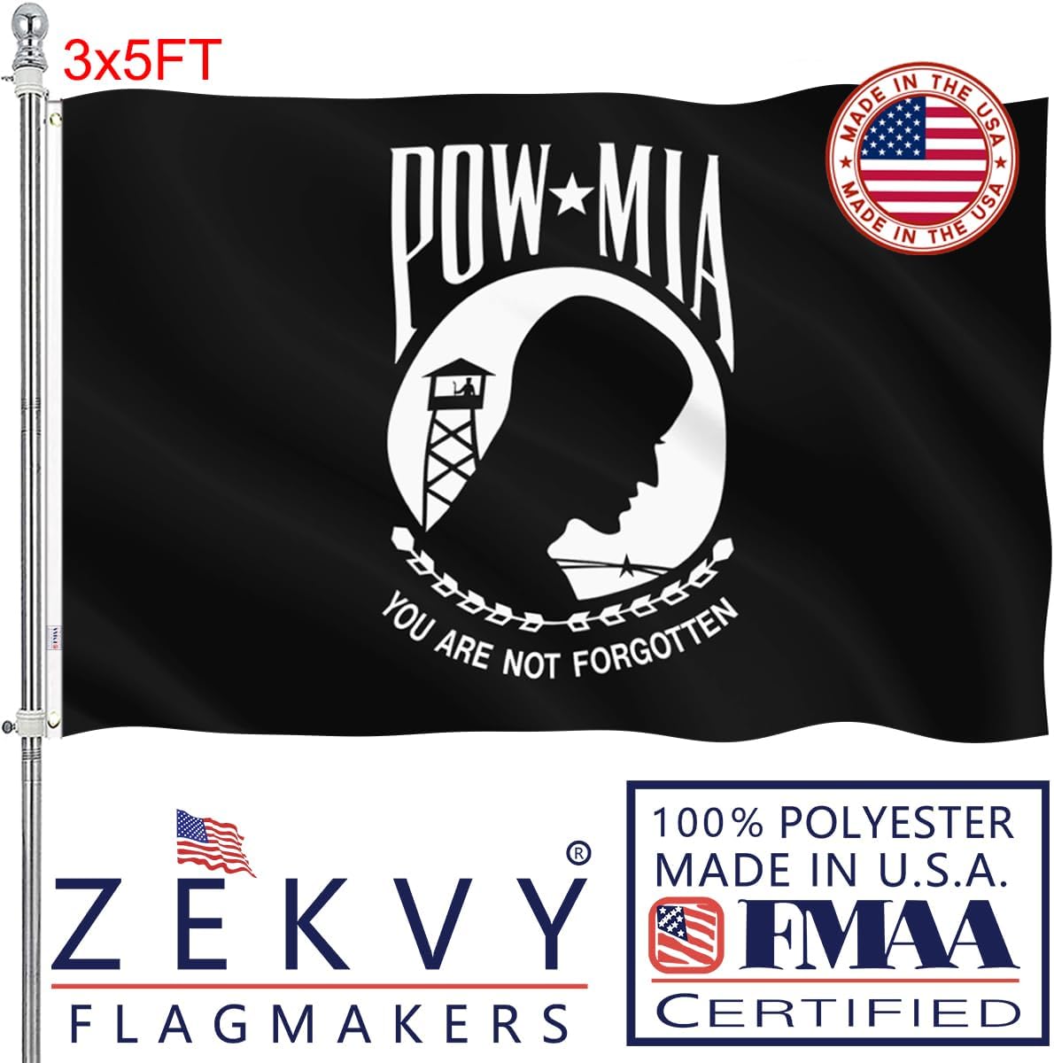 Amazon.com : ZEKVY Pow Flag 3x5 Outdoor Made in USA - Double Sided ...