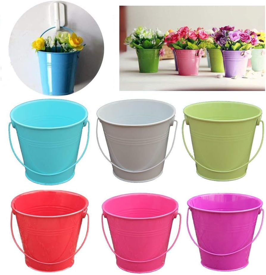 KOMIRO 6pc Bright Colour Mini Tin Wedding Metal Flower Planter Plant ...