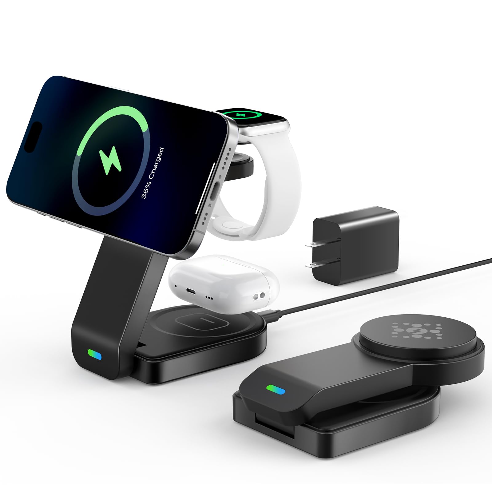3 in 1 Magnetic Wireless Charger Compatible with Apple,Foldable Mag ...
