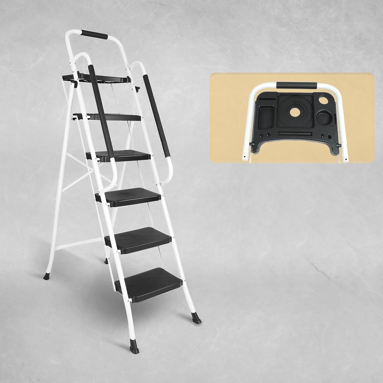 EASYBERG 5 Step Ladder with Safety Handrail, Heavy Duty Folding Step ...