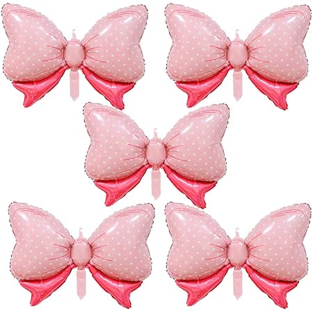 Amazon.com: 6Pack Pink Bow Foil Balloons Large Bowtie Balloon Party ...