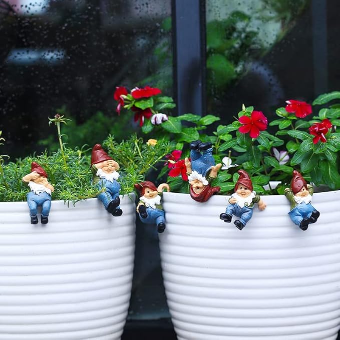Amazon.com: JARPSIRY 6 Pcs Resin Hanging Gnome Figurines Flower Pot and ...