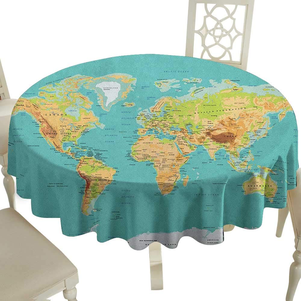 Buy wipeable round tablecloth 50 Inch , of the World Geography ...