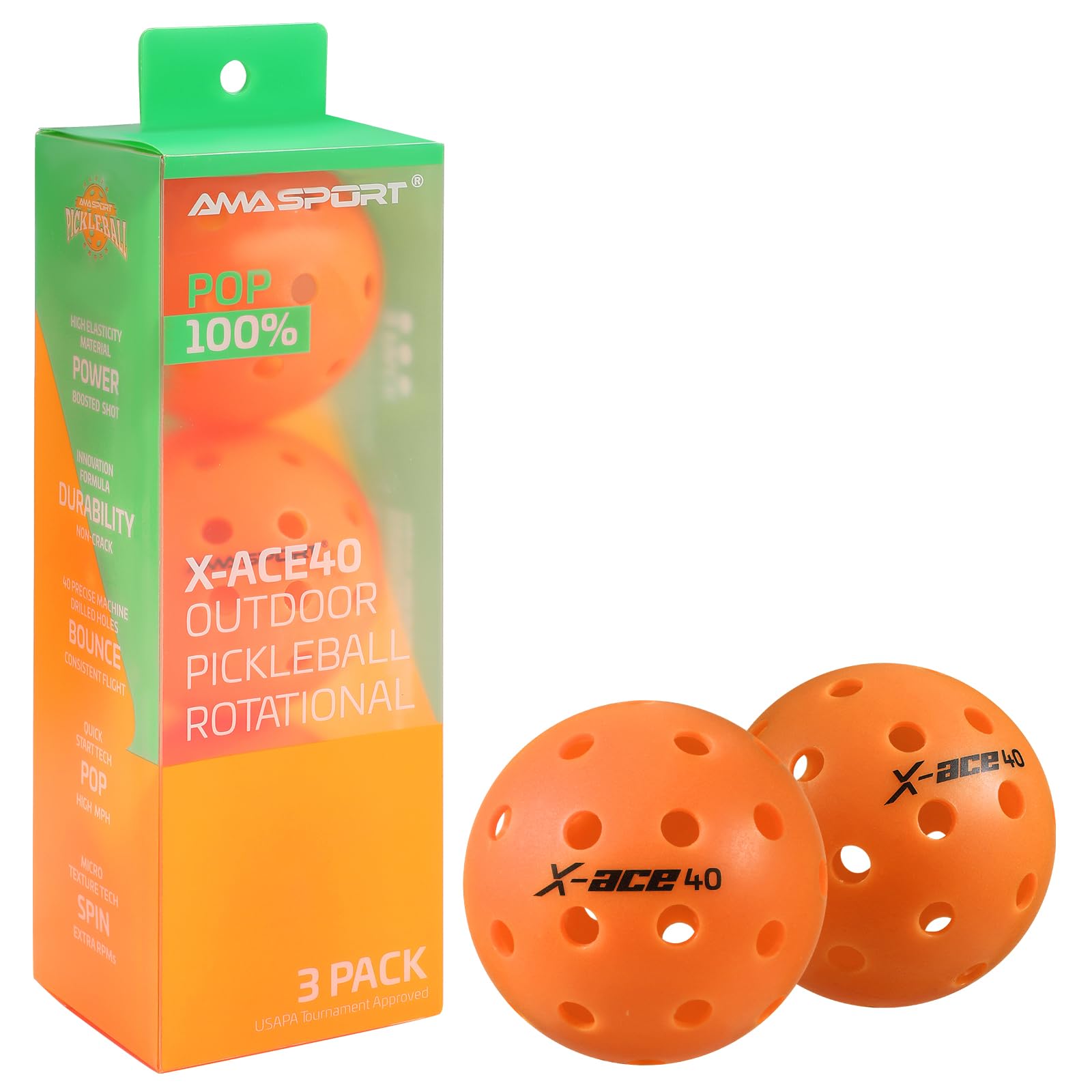Snapklik.com : PICKLETECH AMA Sport X-ACE Outdoor Pickleball Balls, 40 ...