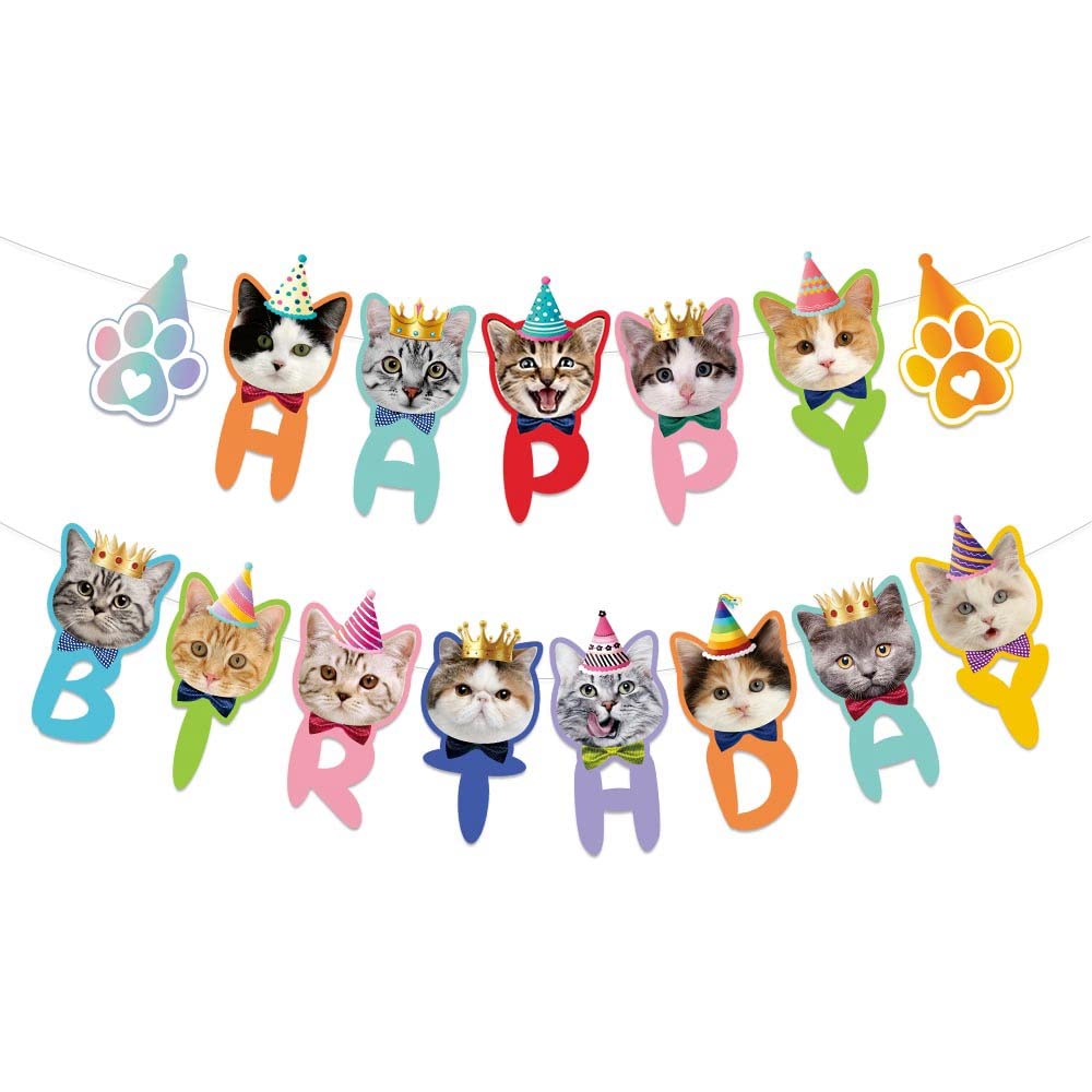 Amazon.com: Cat Birthday Banner Cat Birthday Decoration, 2 Pieces Cat ...