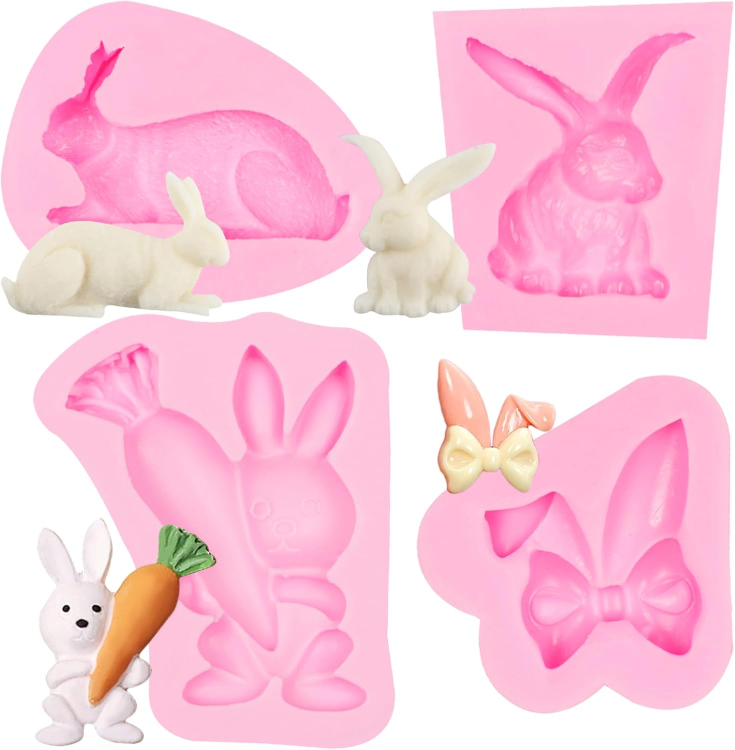 Amazon.com: Easter Rabbit Silicone Chocolate Molds 4Pcs, Bow Bunny Ear ...