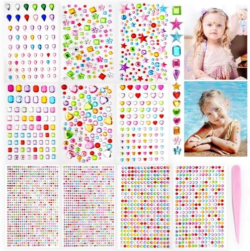 Pack of 3500 Self-Adhesive Glitter Stones, Colourful Acrylic ...
