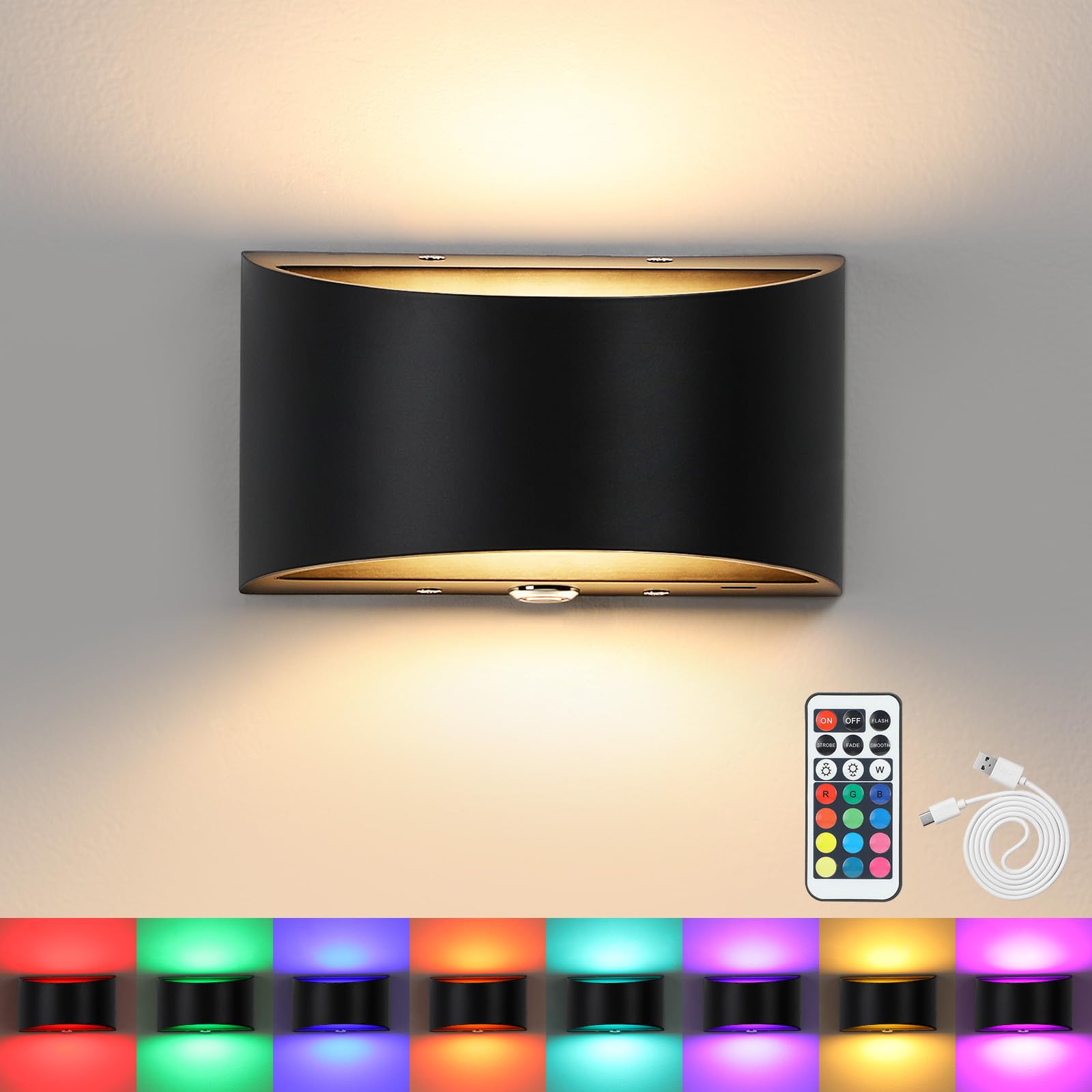LIGHTESS Modern 16 RGB Wall Sconces Indoor Wall Lamp Dimmable LED Up ...